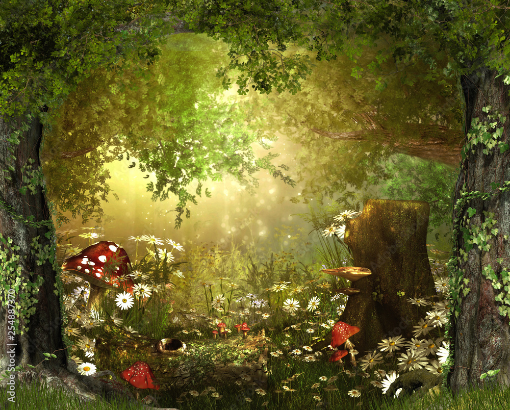 Enchanting Lush ,Fairy Tale Woodland Stock Illustration | Adobe Stock