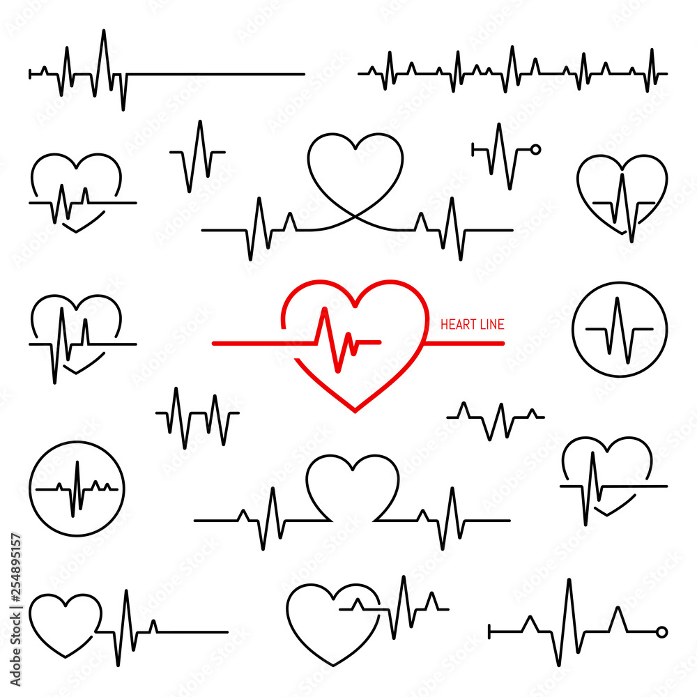 heart rhythm set, Electrocardiogram, ECG - EKG signal, Heart Bea Stock ...