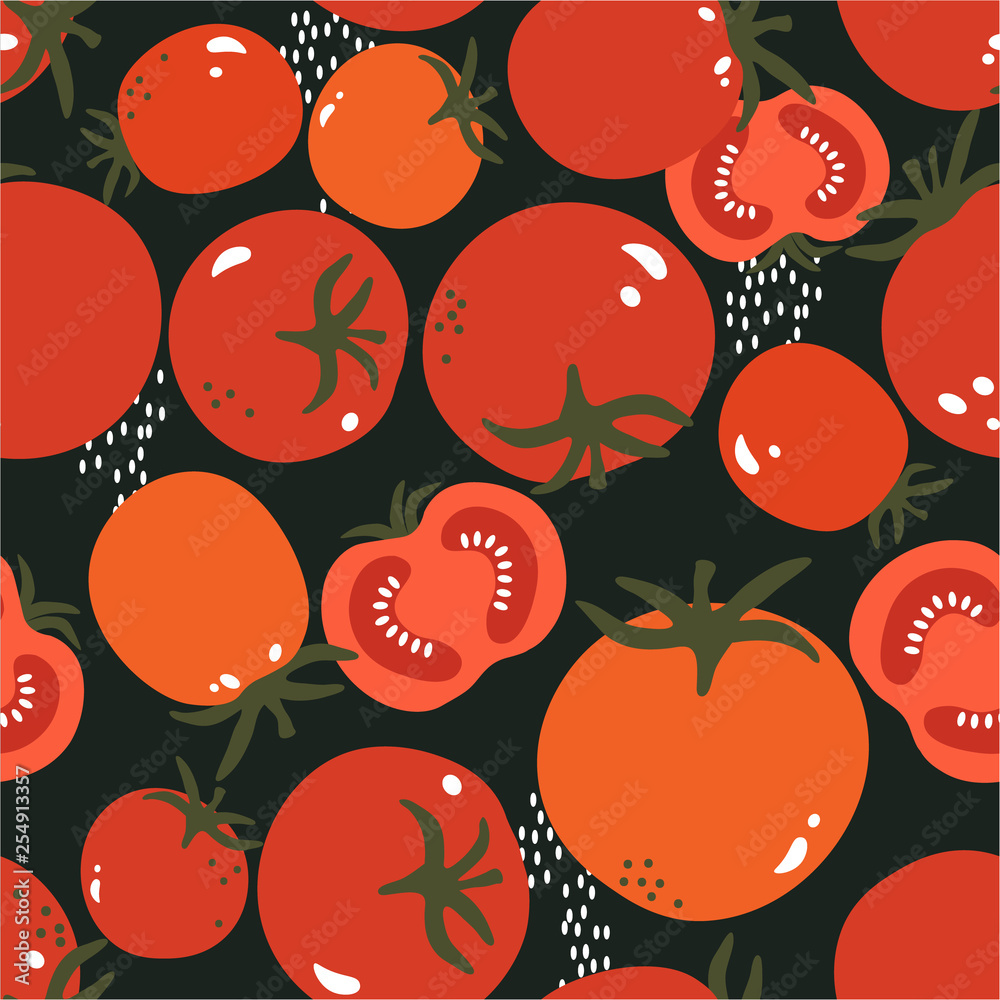 Fresh tomatoes, hand drawn seamless pattern. Overlapping background ...