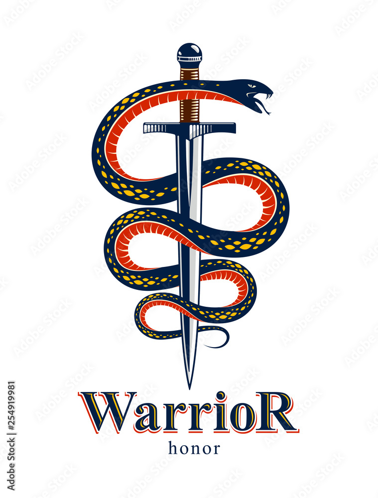 Snake and Dagger, Serpent wraps around a sword vector vintage tattoo ...
