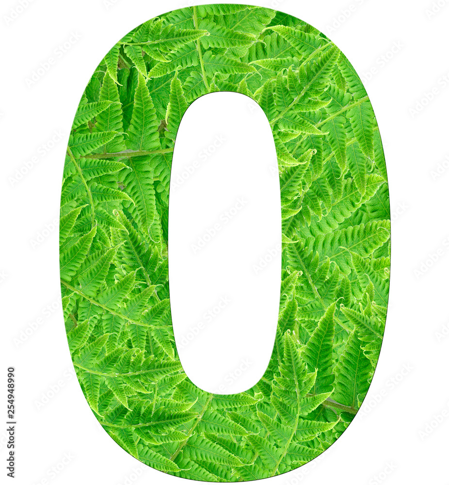 number 0 with fern texture, isolated on white background, font ...