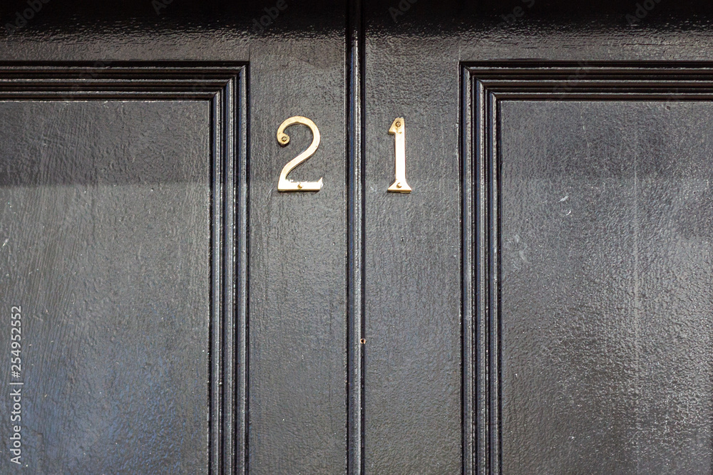 House number twenty one with the 21 in bronze on an elegant panelled ...