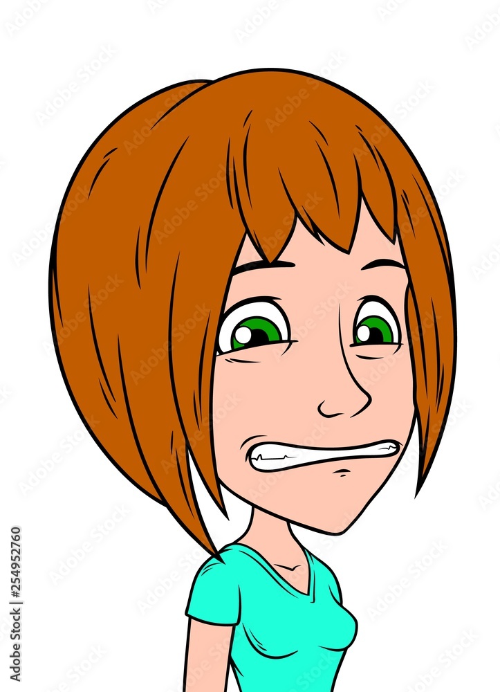 Cartoon redhead scared girl character. Isolated on white background ...