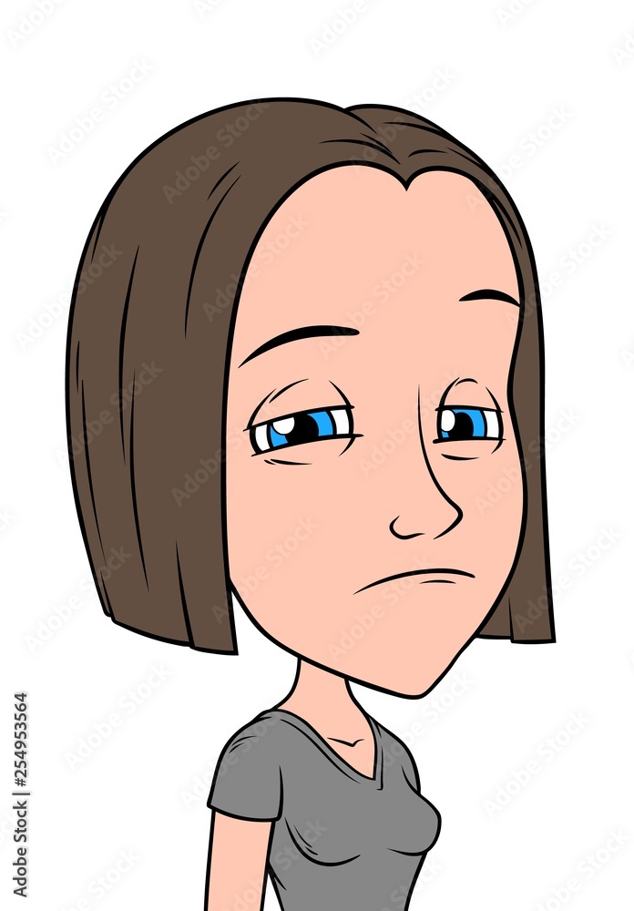 Cartoon brunette sad girl character. Isolated on white background ...
