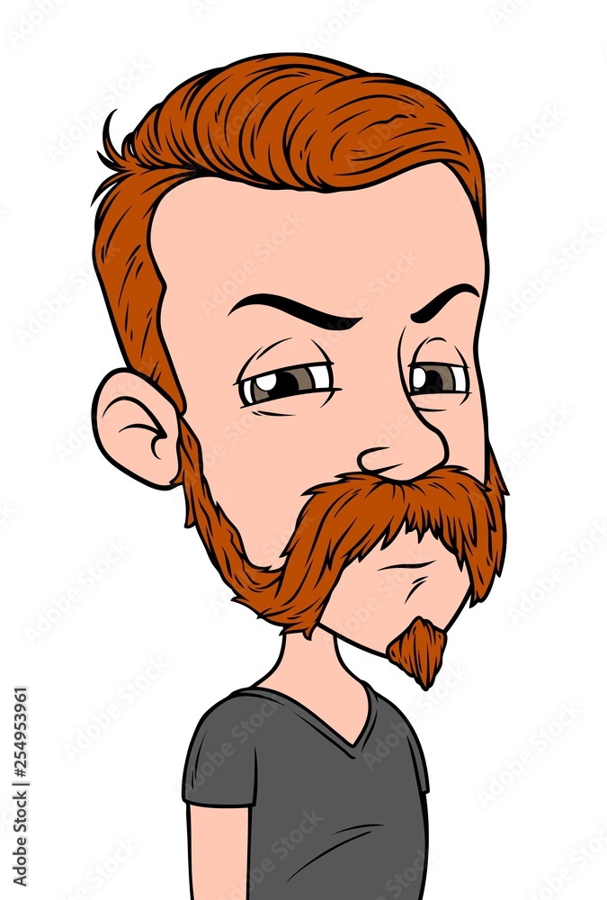 Cartoon redhead boy character with beard and mustache. Isolated on ...