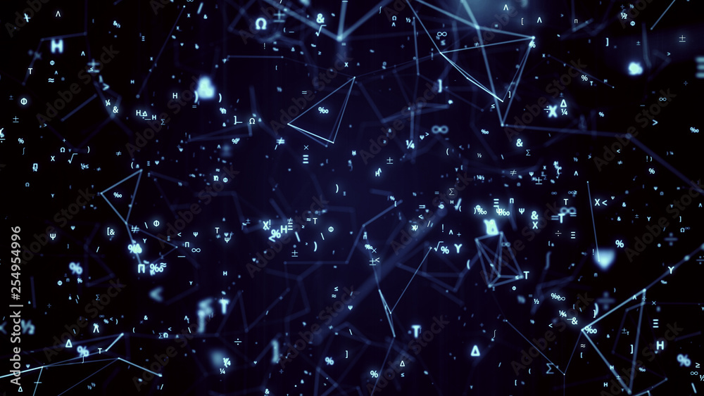 Digital mathematical symbols 3D illustration. Abstract futuristic ...