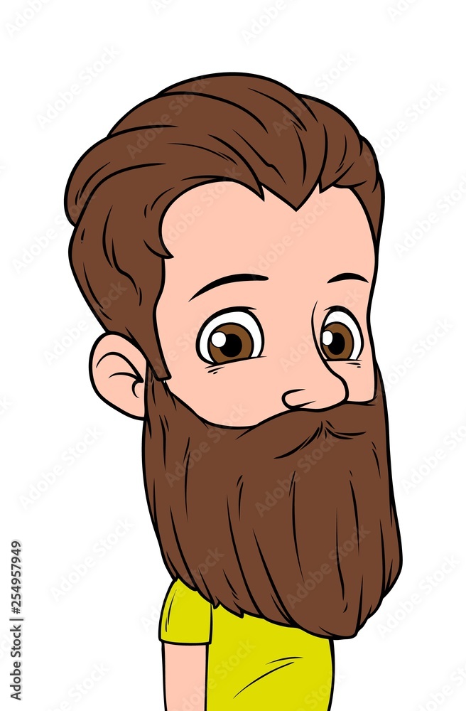 Cartoon brunette boy character with big beard. Isolated on white ...