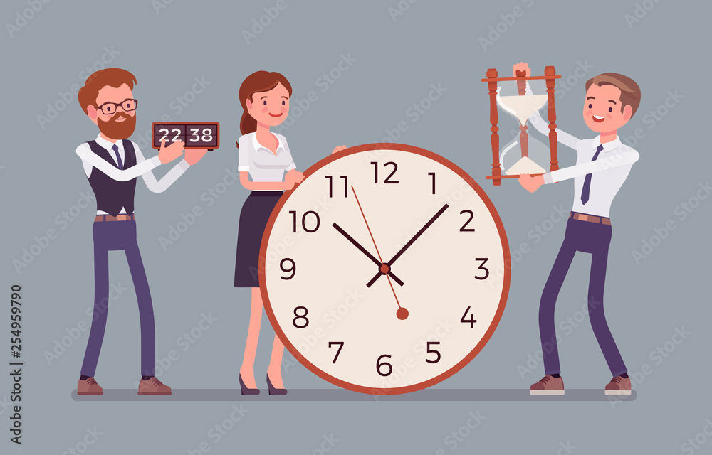 Time management giant clocks and business people. Manager controls ...