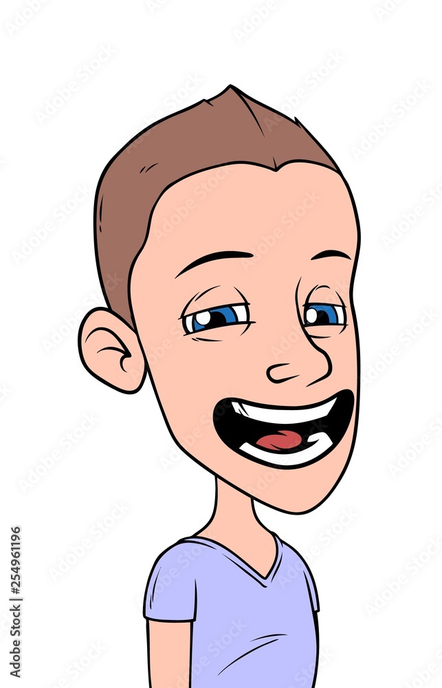Cartoon brunette crazy smiling boy character. Isolated on white ...