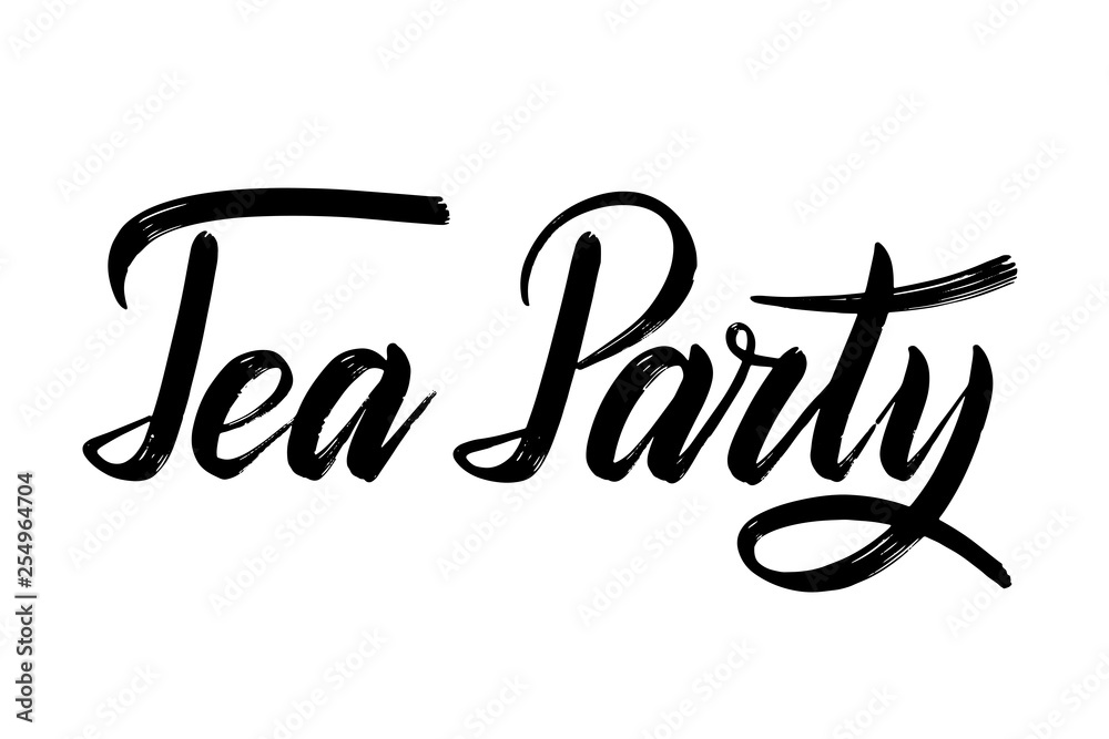 Tea Party. Script lettering. Calligraphic style. Dry brush effect ...