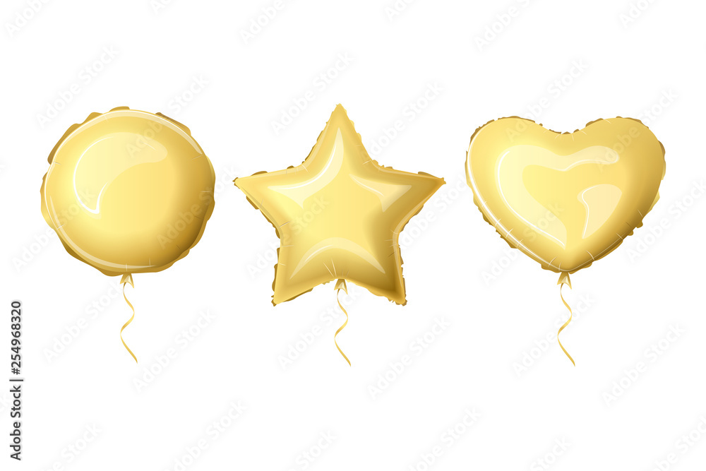 Realistic foil balloons golden color. Set helium foil balloons of ...