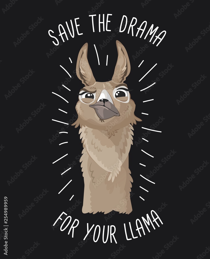 Save the drama for your llama print with funny alpaca head on dark ...