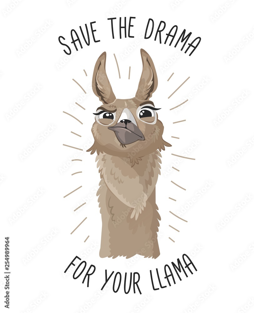 Save the drama for your llama print with funny alpaca head on dark ...
