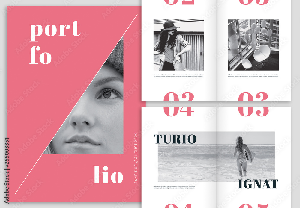 Bright Pink and White Portfolio Layout Stock Template | Adobe Stock