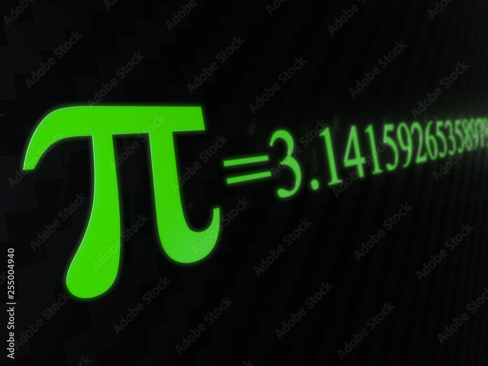 Pi = 3.14 - pi symbol numeric value 3D render with focus depth of field ...