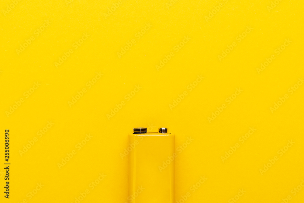 blank nine-volt battery on the yellow background with copy space Stock ...