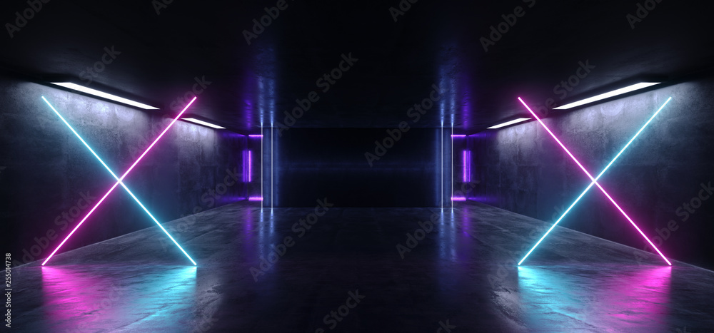Neon Cross Shaped Background Spaceship Club Dance Stage Empty Space ...