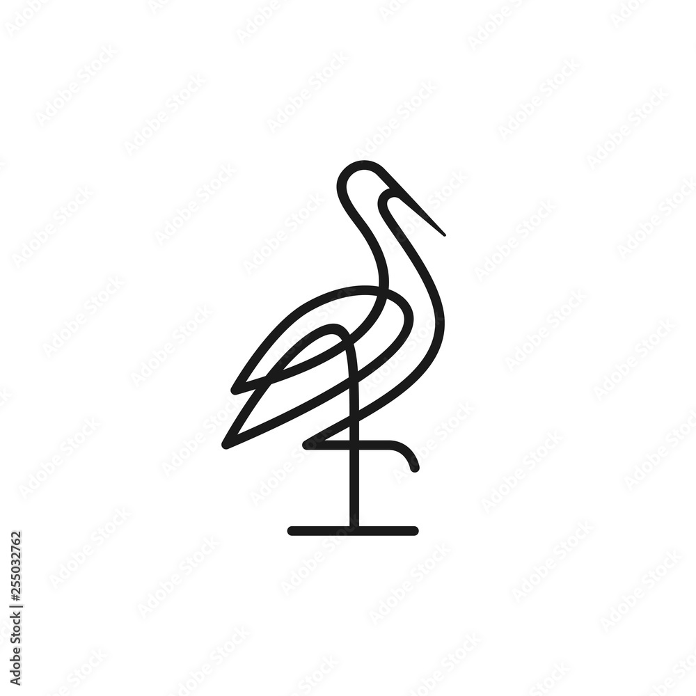 stork logo colorful line art monoline outline vector illustration ...