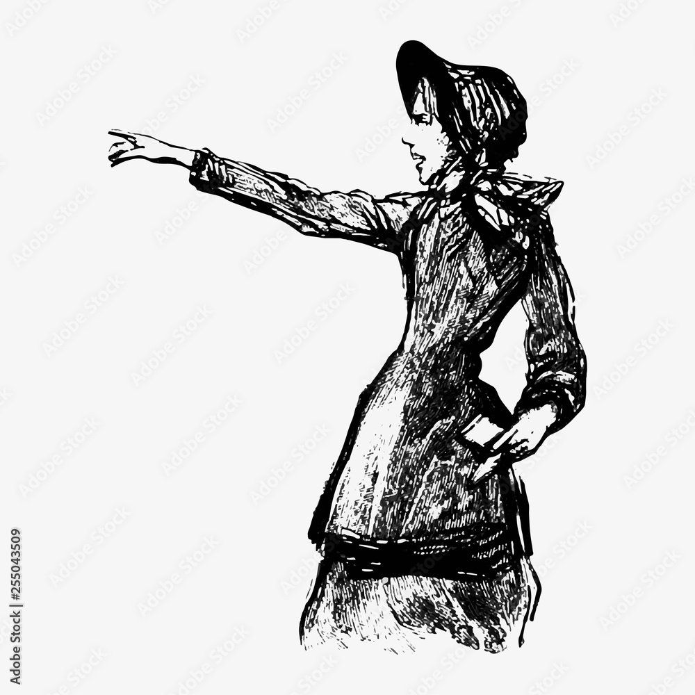 Woman pointing vintage drawing Stock Vector | Adobe Stock