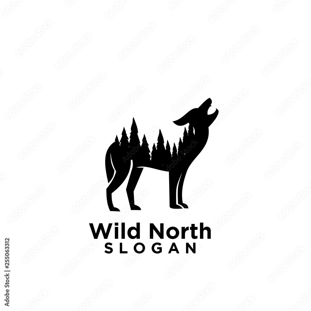 wolf animal wild north life. animal with north wild pine tree ...