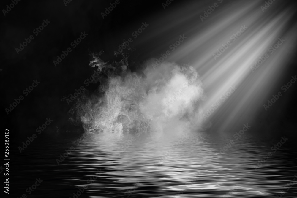 Spotlight smoke with reflection in water. Mistery fog texture overlays ...
