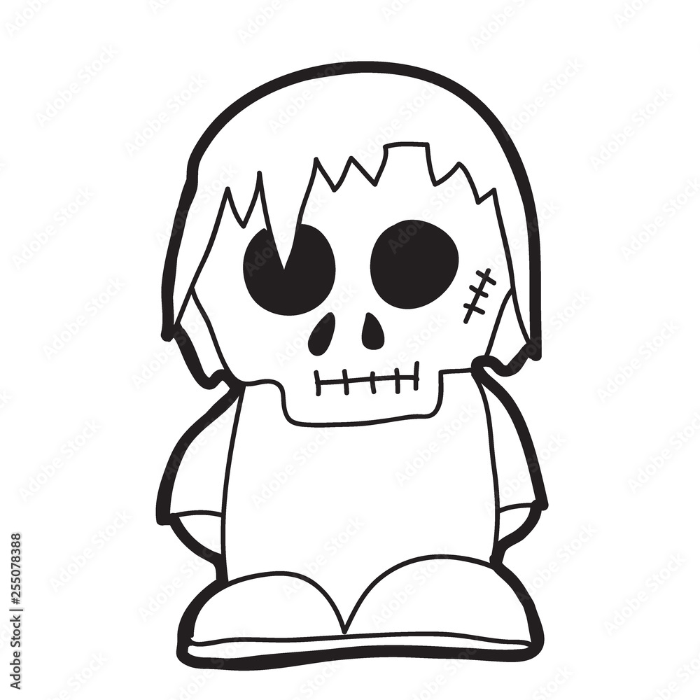 Cartoon doodle illustration of cute zombie for coloring book, t-shirt ...