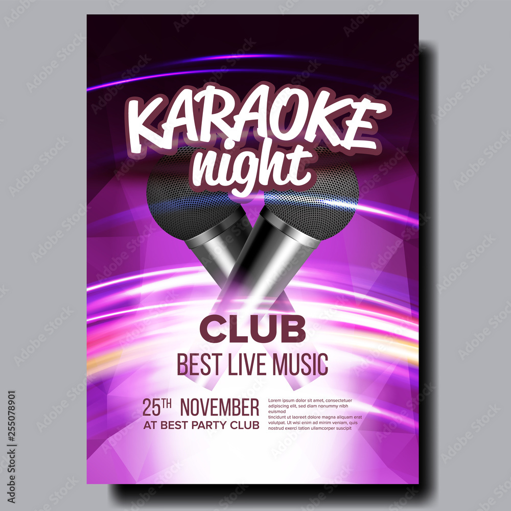Karaoke Poster Vector. Club Background. Mic Design. Karaoke Disco ...
