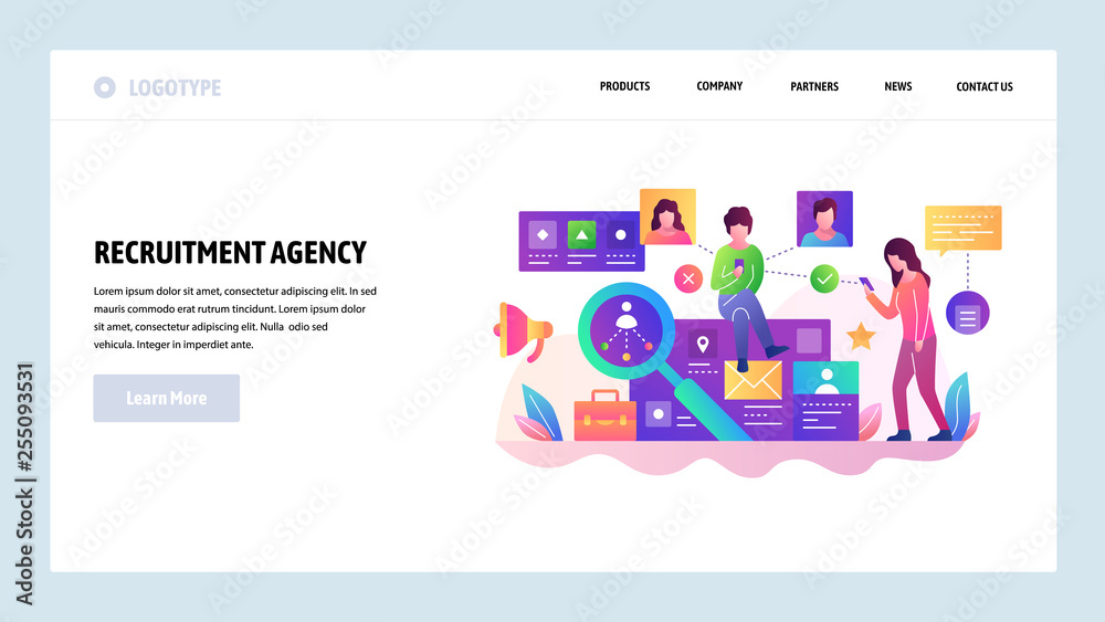 Vector web site design template. Human resources and job recruitment ...