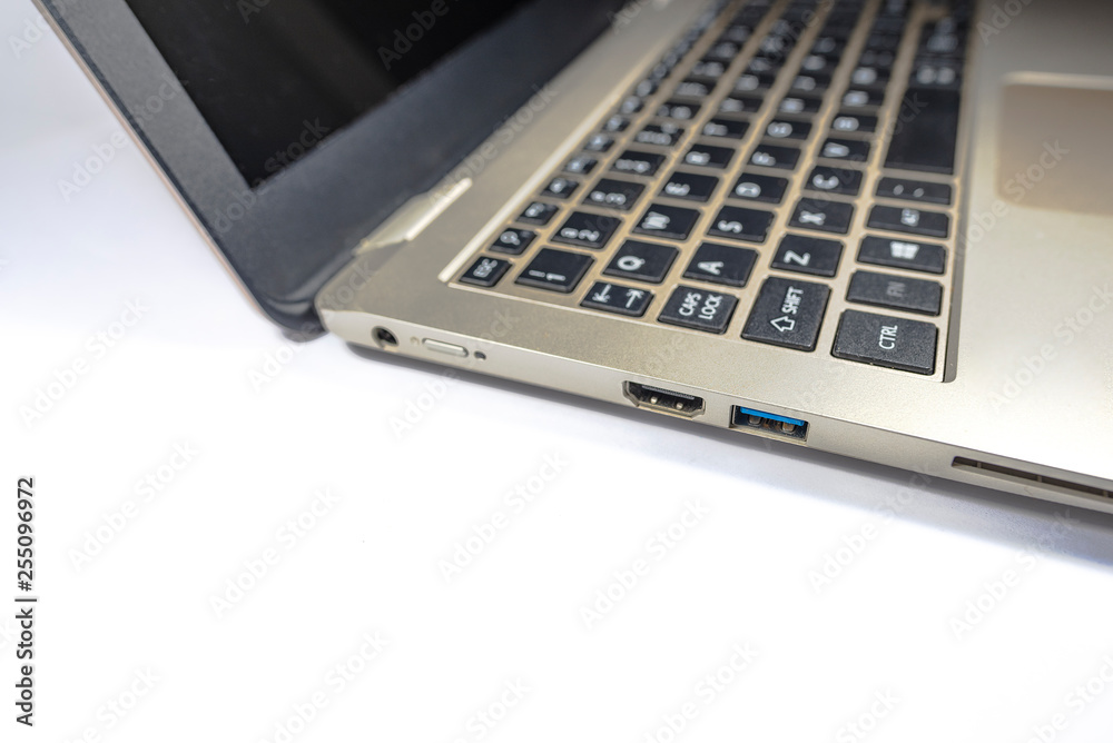 Left side view of Modern slim design laptop with usb and hdmi port ...
