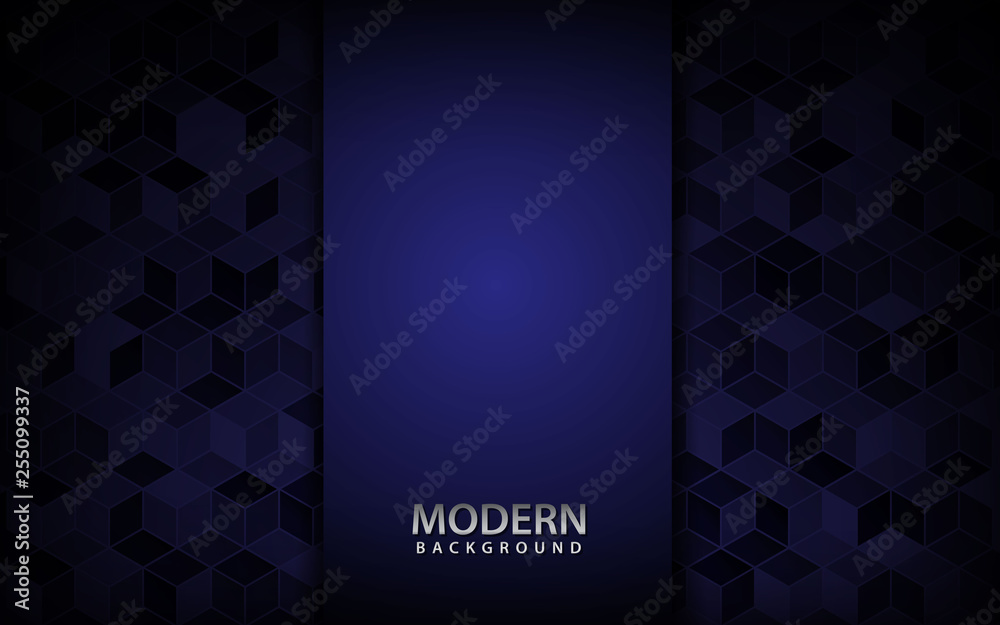 Blue overlap background vector. Realistic layer with golden line on cubes pattern background ...