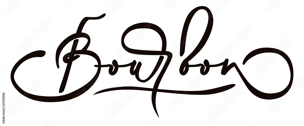 Bourbon - hand lettering flourish inscription. White background. Vector ...