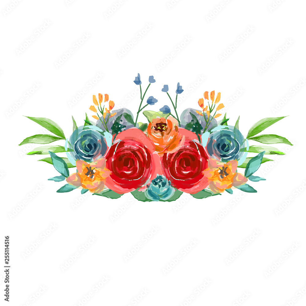 Watercolor Flowers Floral Design Arrangement for Wedding and Greeting ...