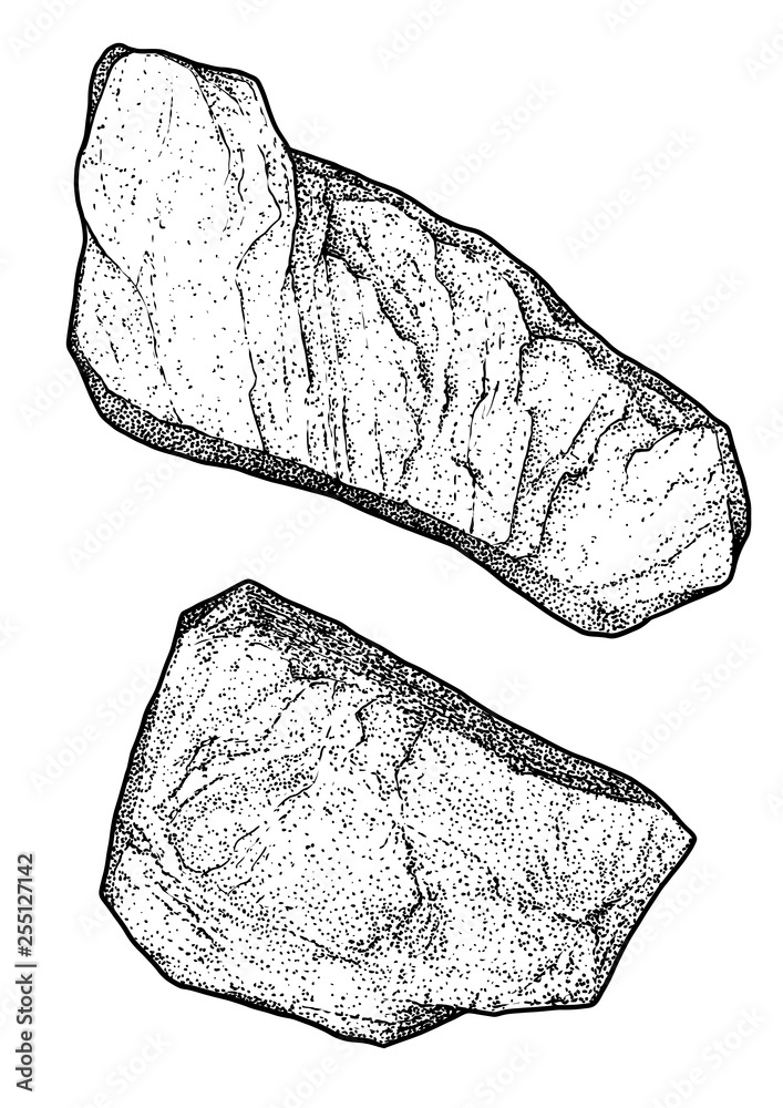 Rock, pebble illustration, drawing, engraving, ink, line art, vector ...