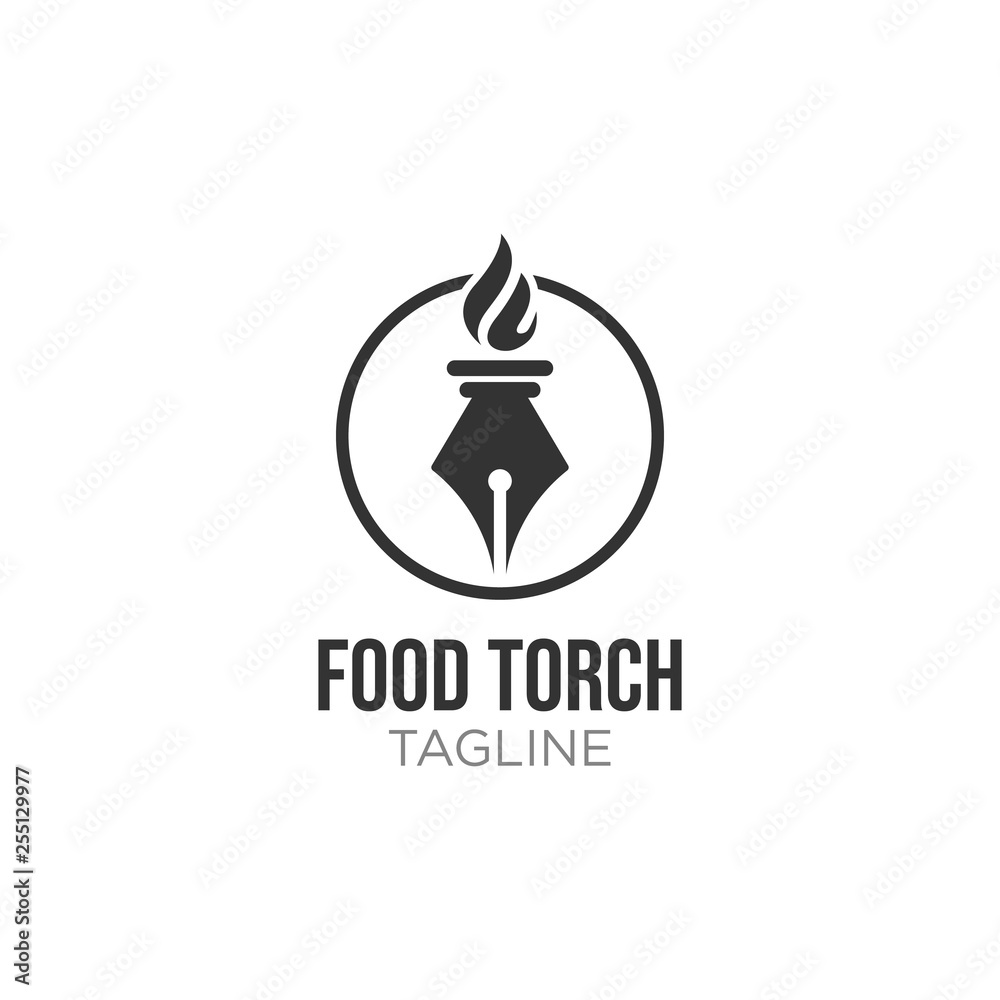 Elegant Luxury Torch Flame logo design inspiration with pen icon Stock ...