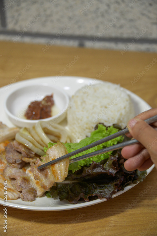 Korean barbecue rice platter side dish Stock Photo | Adobe Stock