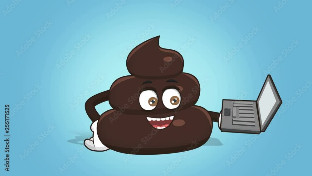 Cartoon Funny Brown Poop Turd Work Laptop with Face Animation Alpha ...