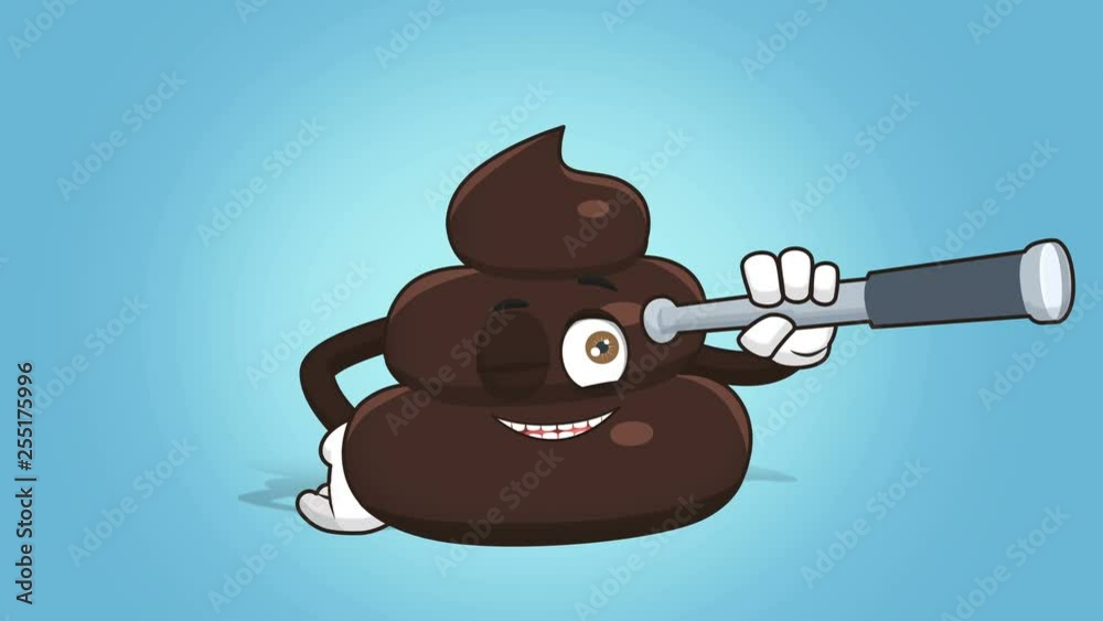 Cartoon Funny Brown Poop Turd Spyglass with Face Animation Alpha Matte ...