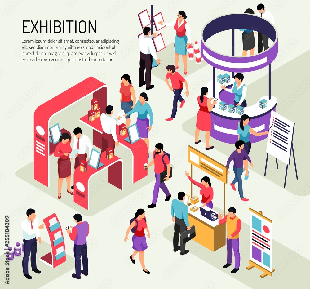 Exhibition Isometric Expo Background Stock Vector | Adobe Stock