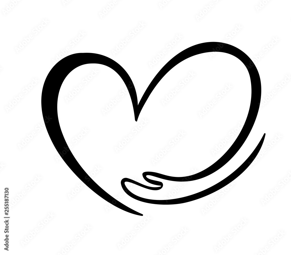 Icon of kindness and charity, Hand and heart. hand hug heart symbol ...