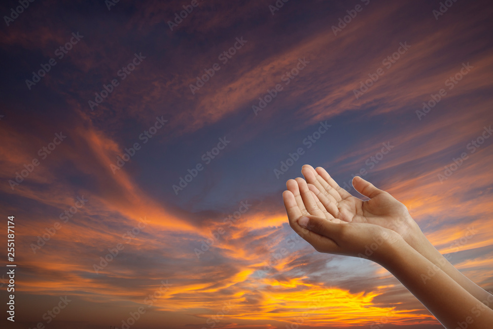 Empty hands Muslims are praying during the ramadan months,concept: to ...