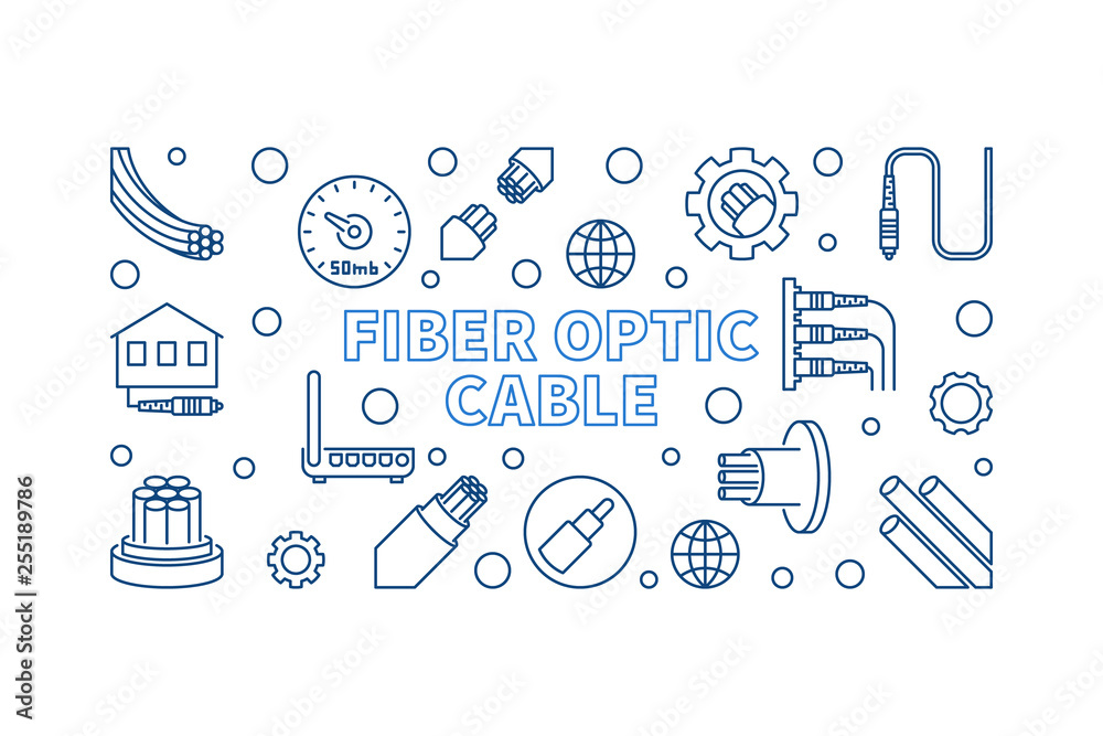 Vector Fiber Optic Cable concept horizontal illustration in thin line ...
