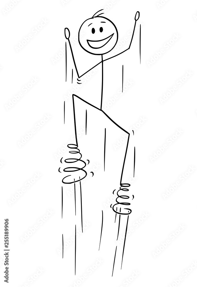 Cartoon stick figure drawing conceptual illustration of man enjoying ...
