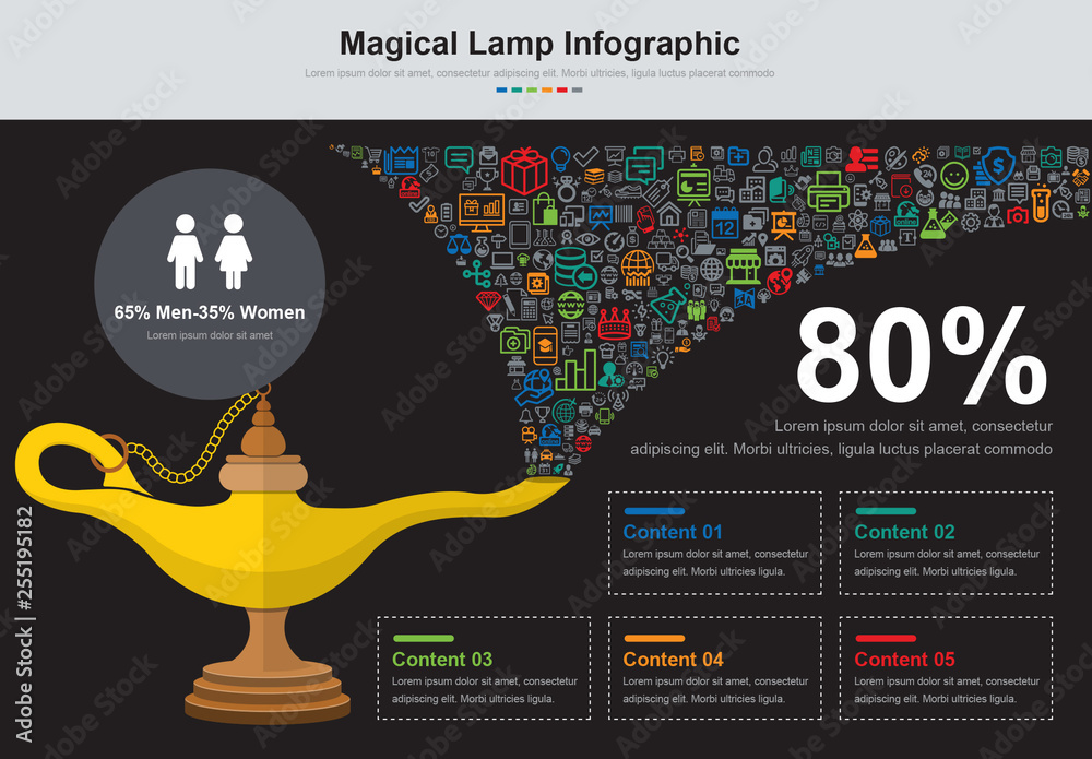 Magic Lamp with Icons Infographic Layout Stock Template | Adobe Stock
