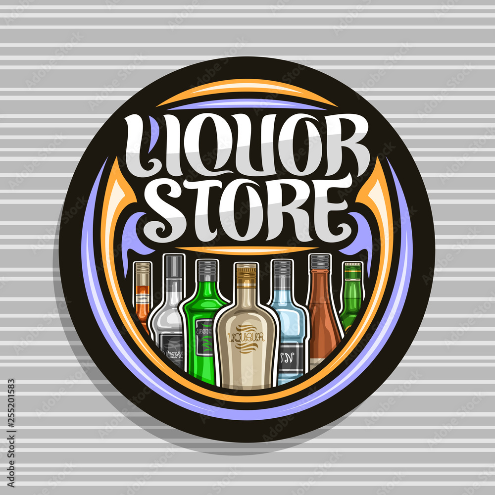 Vector logo for Liquor Store, black round sign board for department in ...