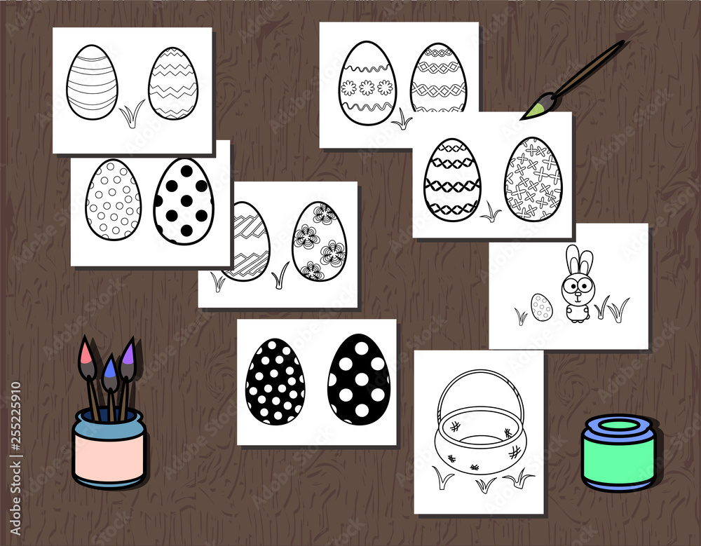 Vector Black and White Easter Egg poster separated on layers. Coloring ...