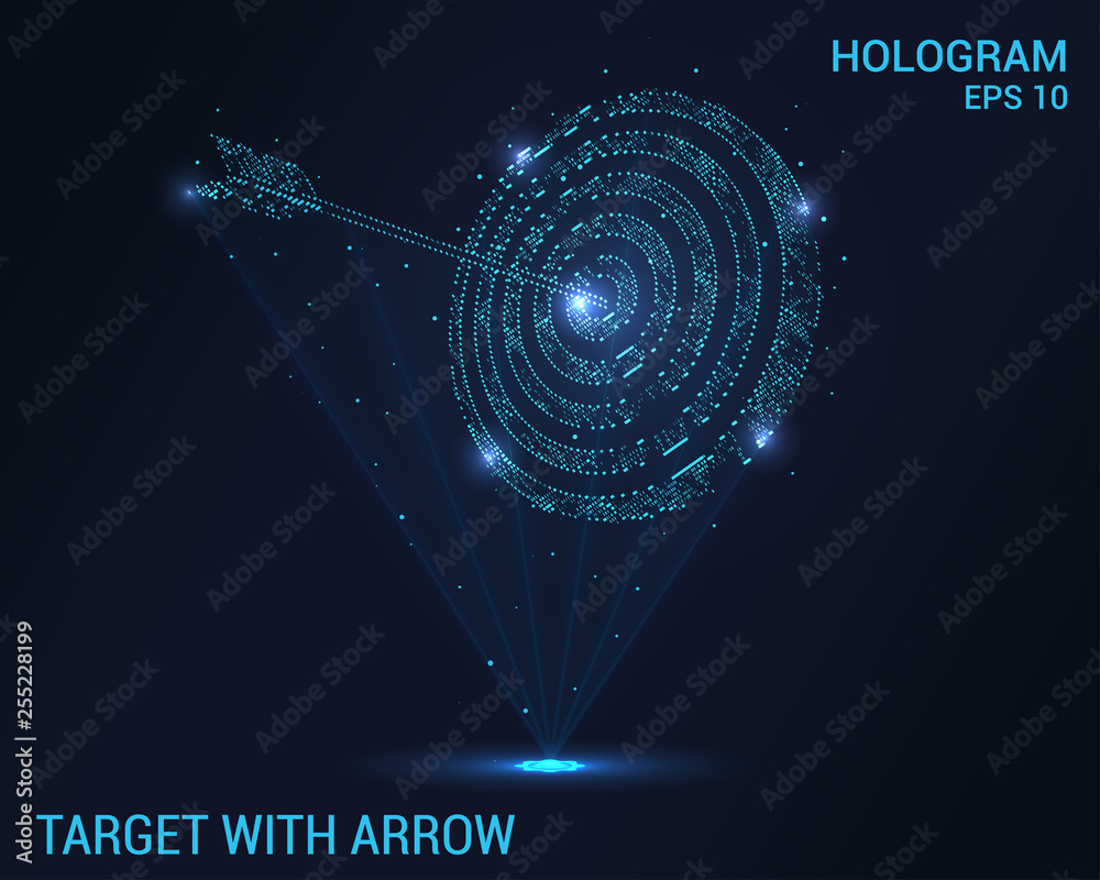 The target and the arrow hologram. Digital and technological background ...