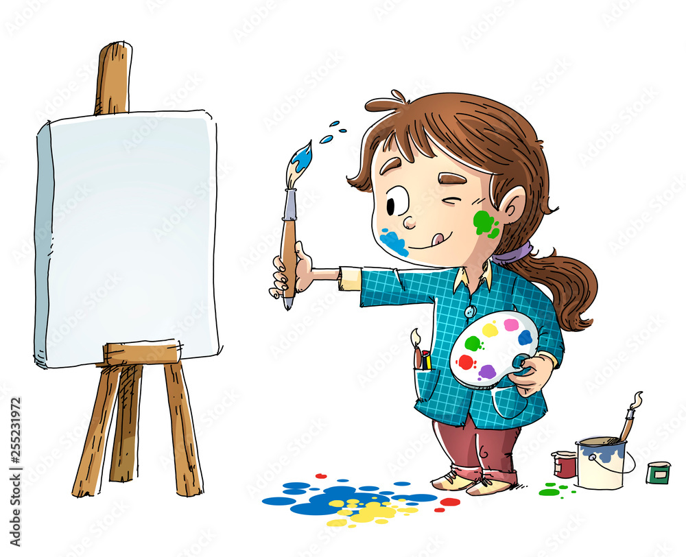 niña pintando un cuadro Stock Illustration | Adobe Stock