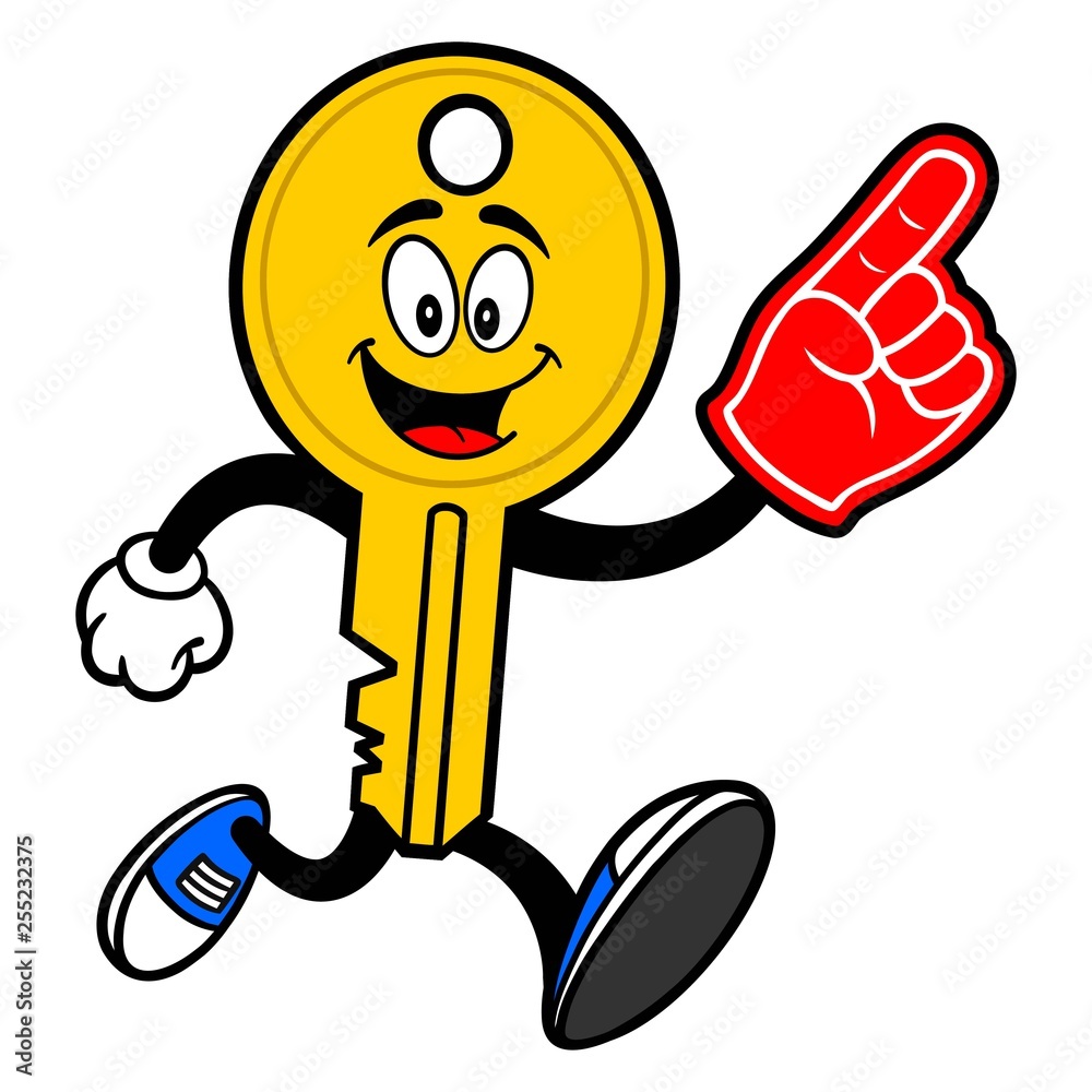 Key Mascot running with a Foam Hand - A vector cartoon illustration of ...