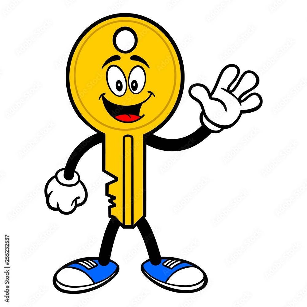 Key Mascot Waving - A vector cartoon illustration of a car key mascot ...