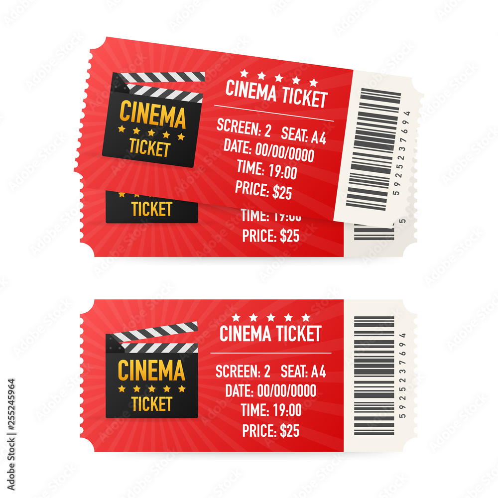 Cinema tickets isolated on white background. Realistic front view ...